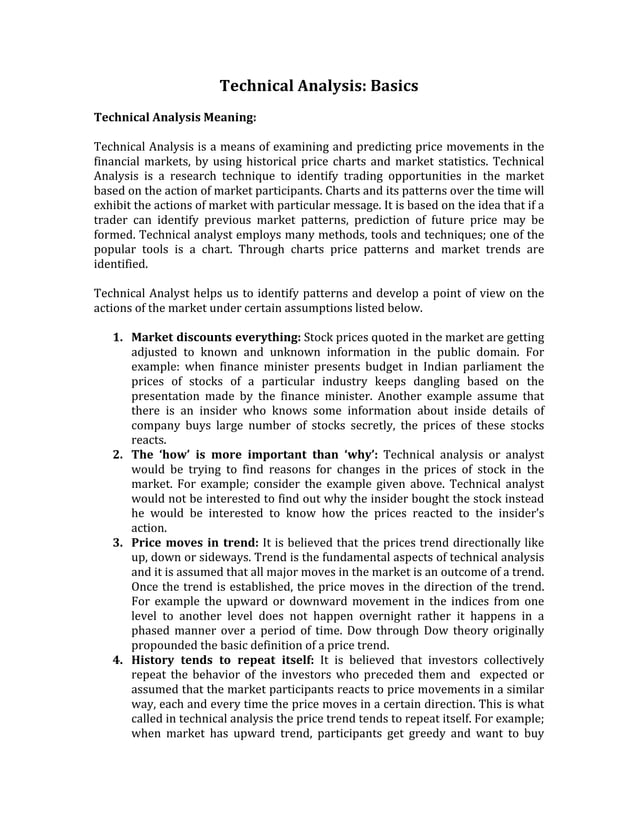 Technical Analysis basics P. SAI PRATHYUSHA ( PONDICHERRY UNIVERSITY) 1ST M.COM BUSINESS FINANCE ...