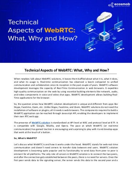 Technical Aspects of WebRTC: What, Why and How? | PDF