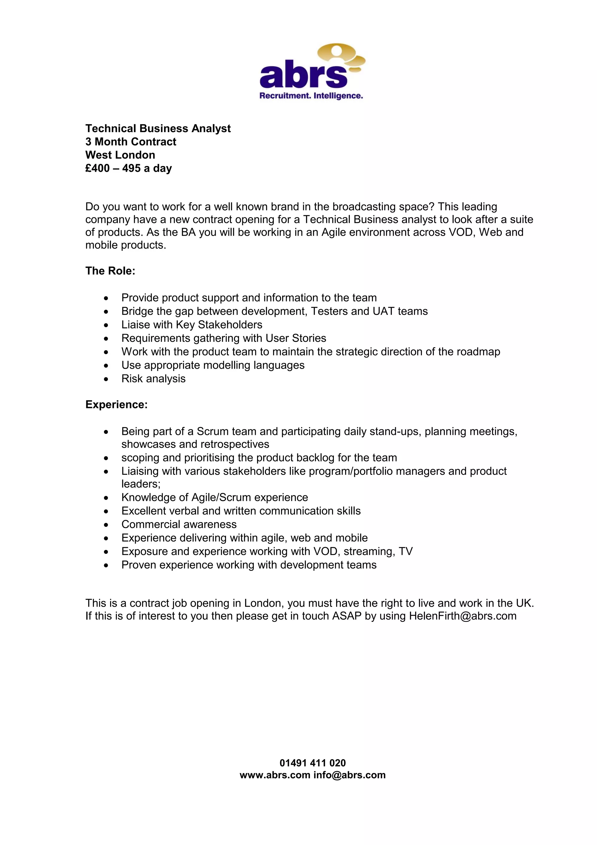 Technical business analyst contract | PDF