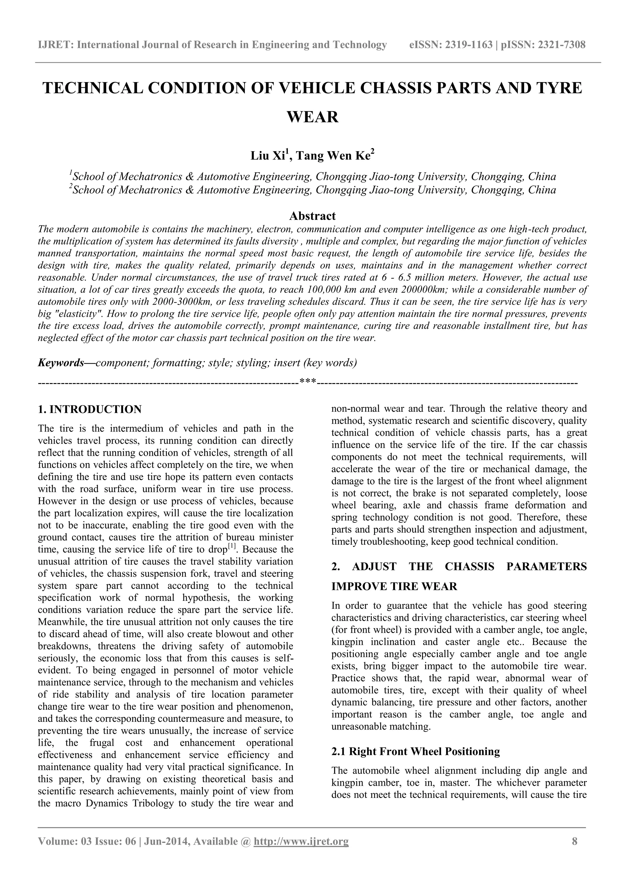 Technical condition of vehicle chassis parts and tyre wear | PDF