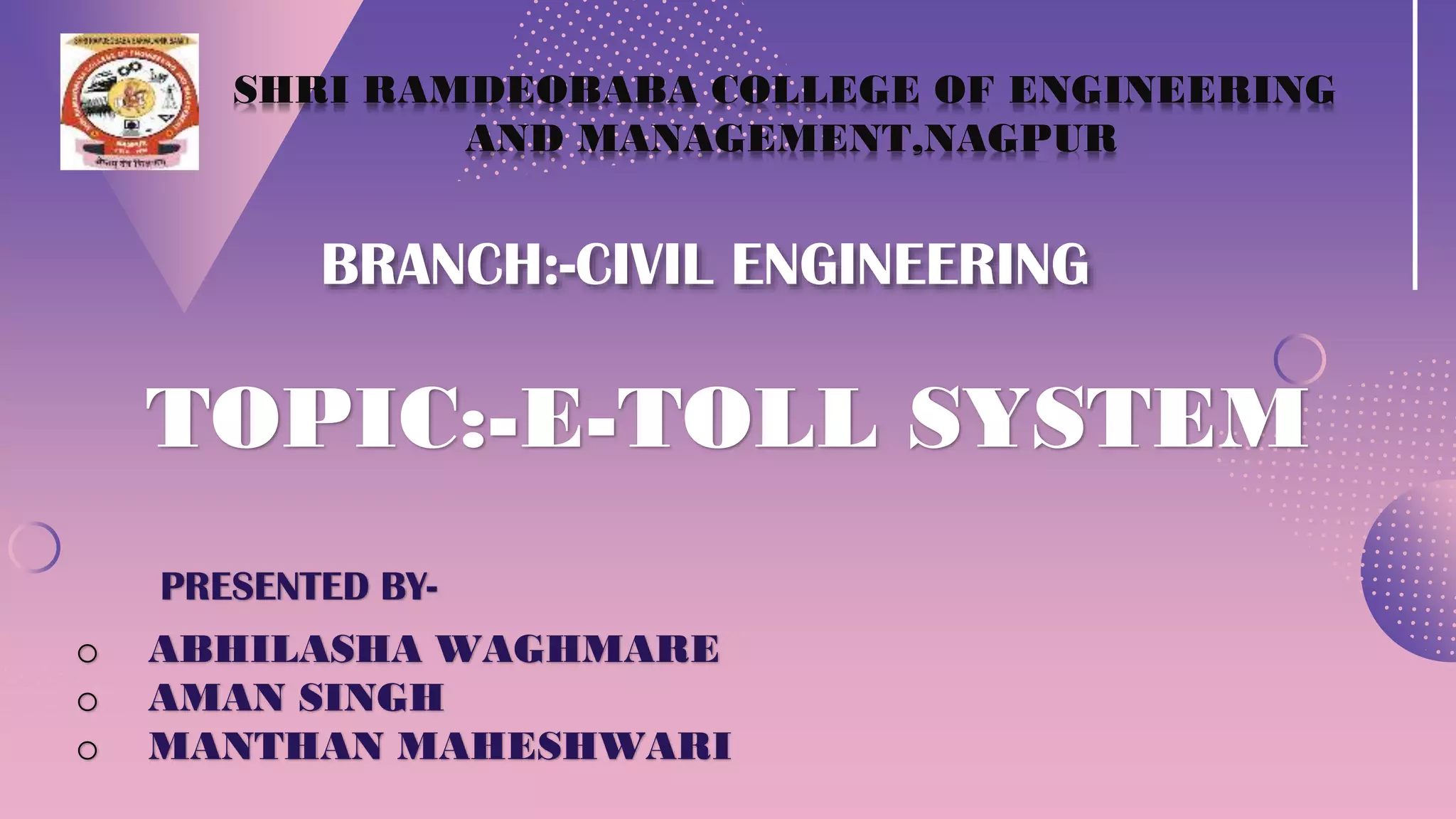 ELECTRONIC TOLL SYSTEM | PPTX