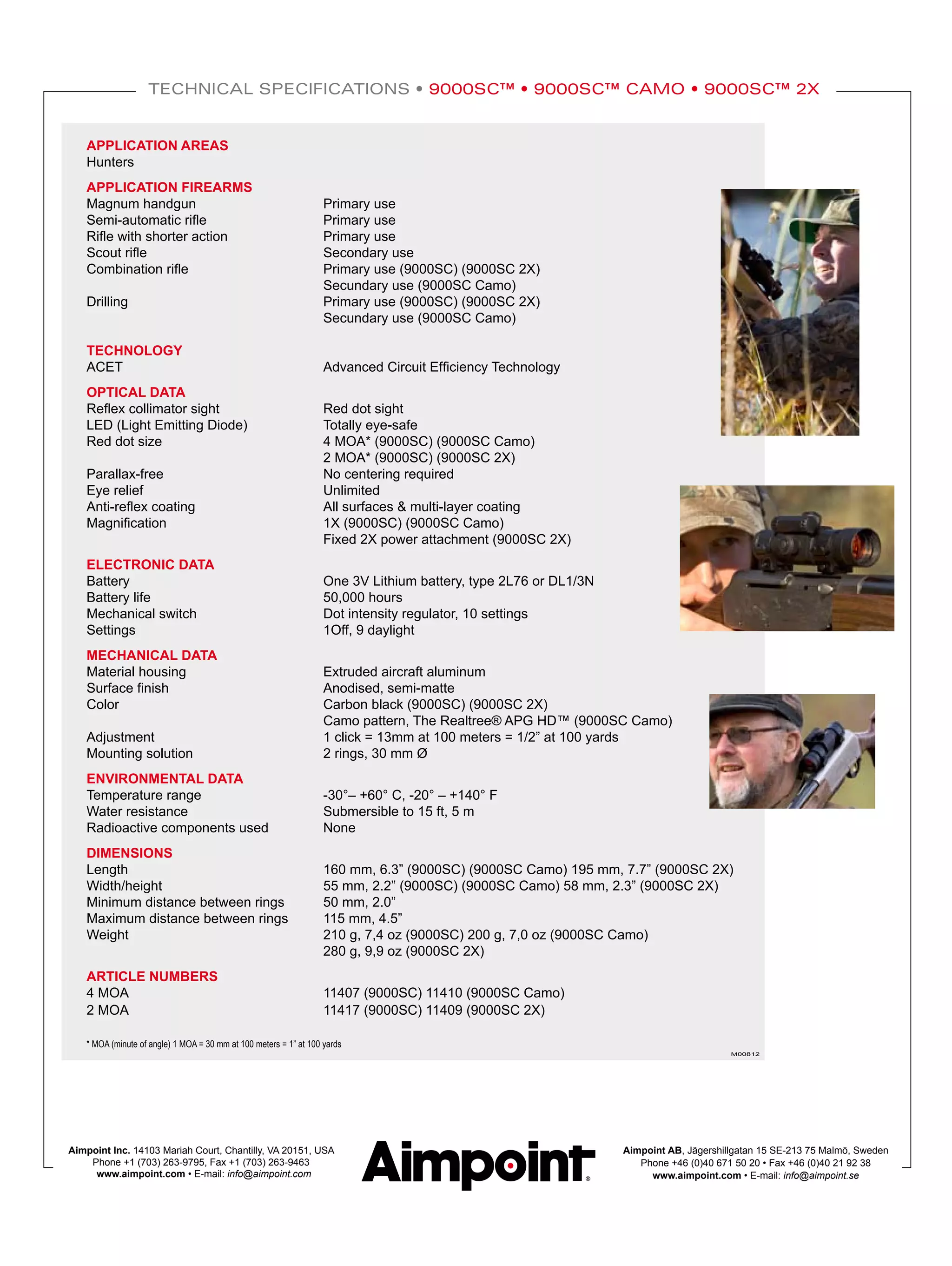 Technical data AIMPOINT 9000SC | Optics Trade | PDF