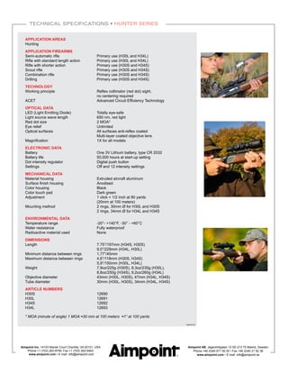 Technical data AIMPOINT Hunter Series | Optics Trade | 2014 | PDF