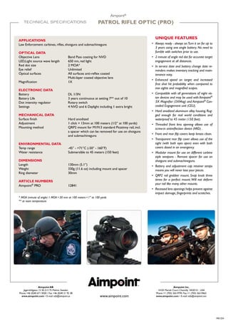 Technical data AIMPOINT Patrol Rifle Optic | Optics Trade | PDF