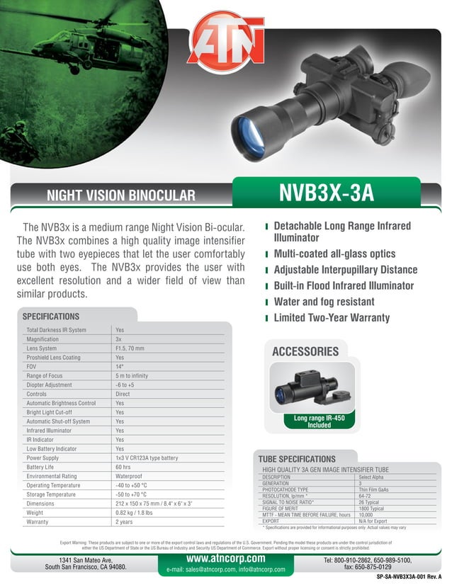 Technical data ATN NVB3X-3A Binoculars | Optics Trade | PDF
