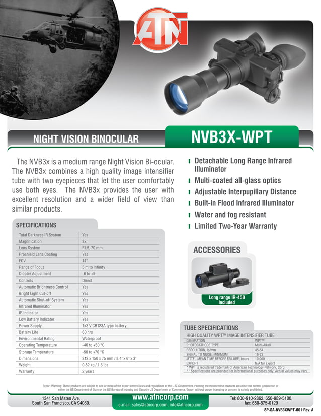 Technical data ATN NVB3X-WPT Binoculars | Optics Trade | PDF