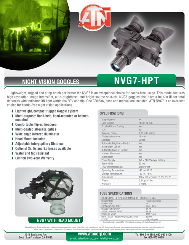 Technical data ATN NVG7-HPT Goggles | Optics Trade | PDF | Cameras and Camcorders | Consumer ...
