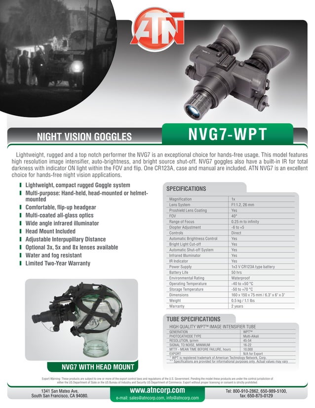 Technical data ATN NVG7-WPT Goggles | Optics Trade | PDF | Cameras and ...