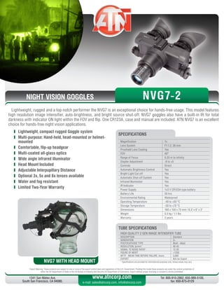 Technical data ATN NVG7 Goggles | Optics Trade | PDF