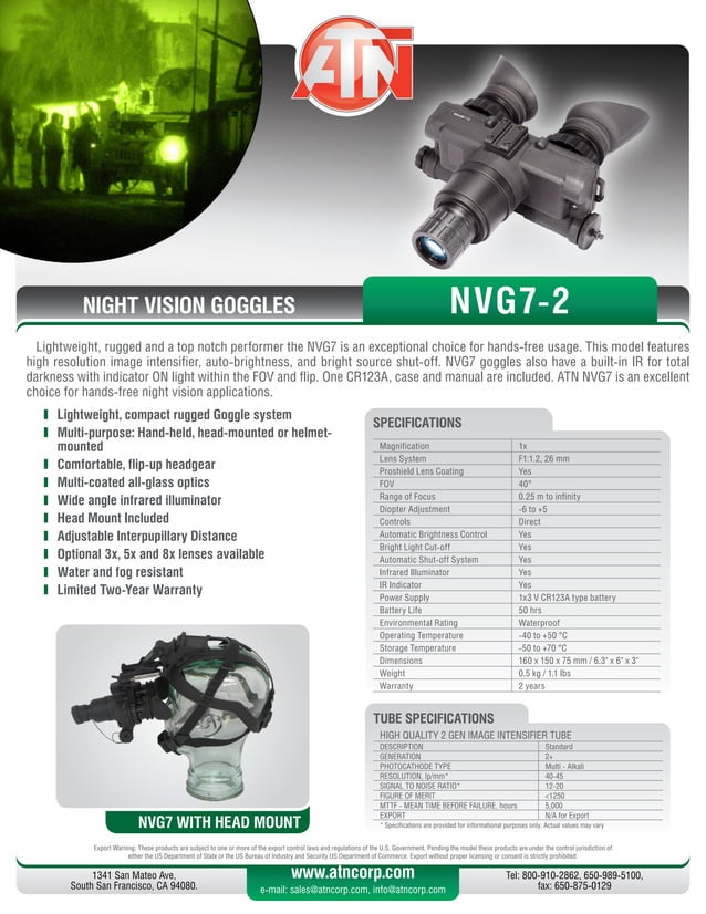 Technical data ATN NVG7 Goggles | Optics Trade | PDF | Free Download