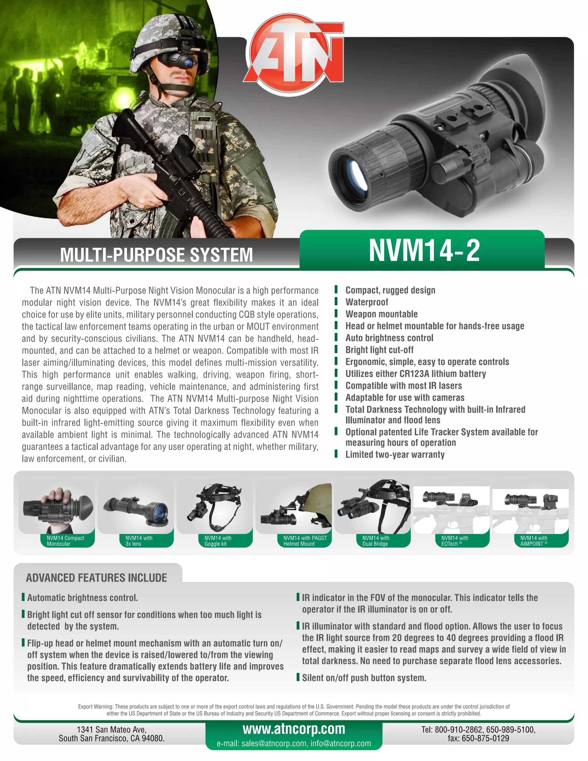 Technical data ATN NVM14 | Optics Trade | PDF