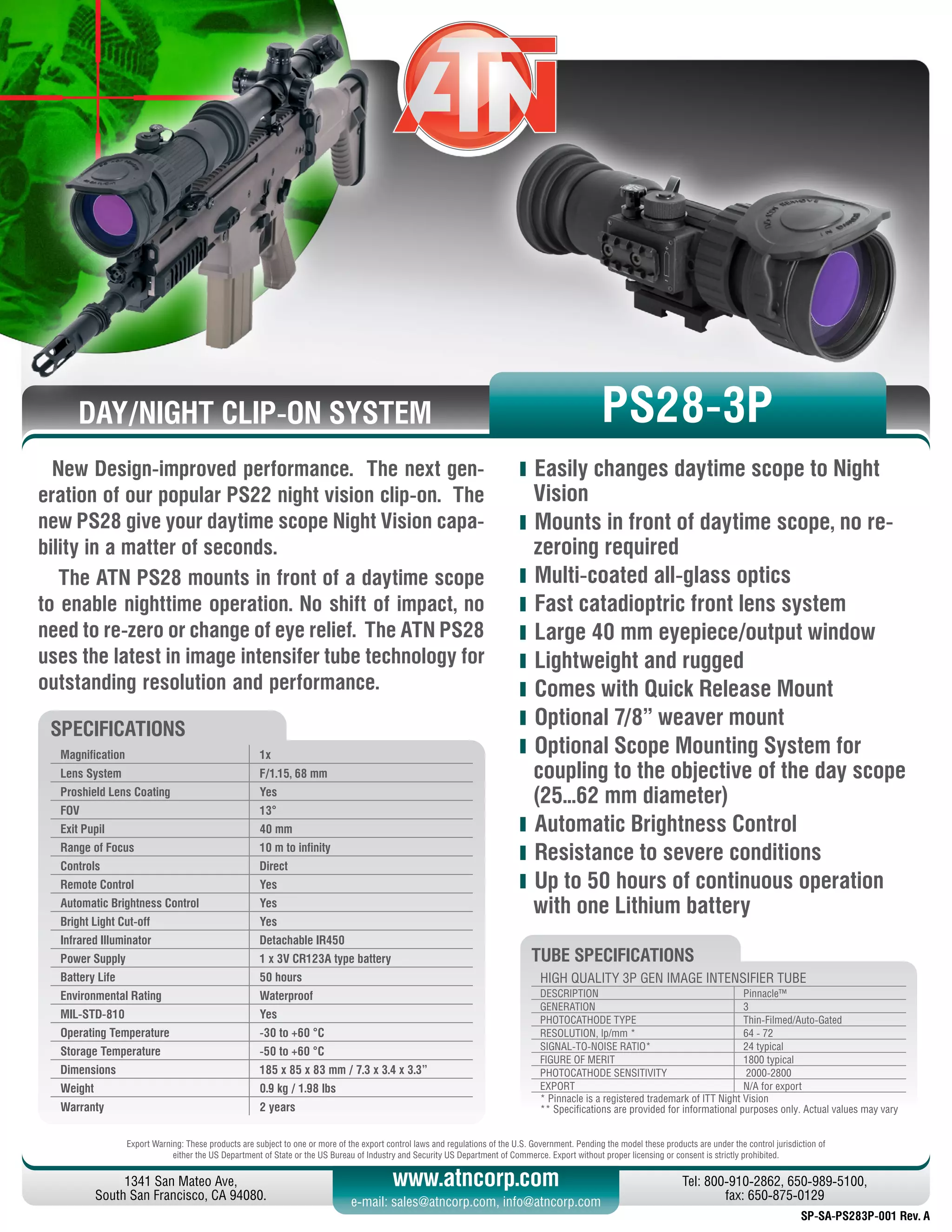 Technical data ATN PS28-3P | Optics Trade | PDF