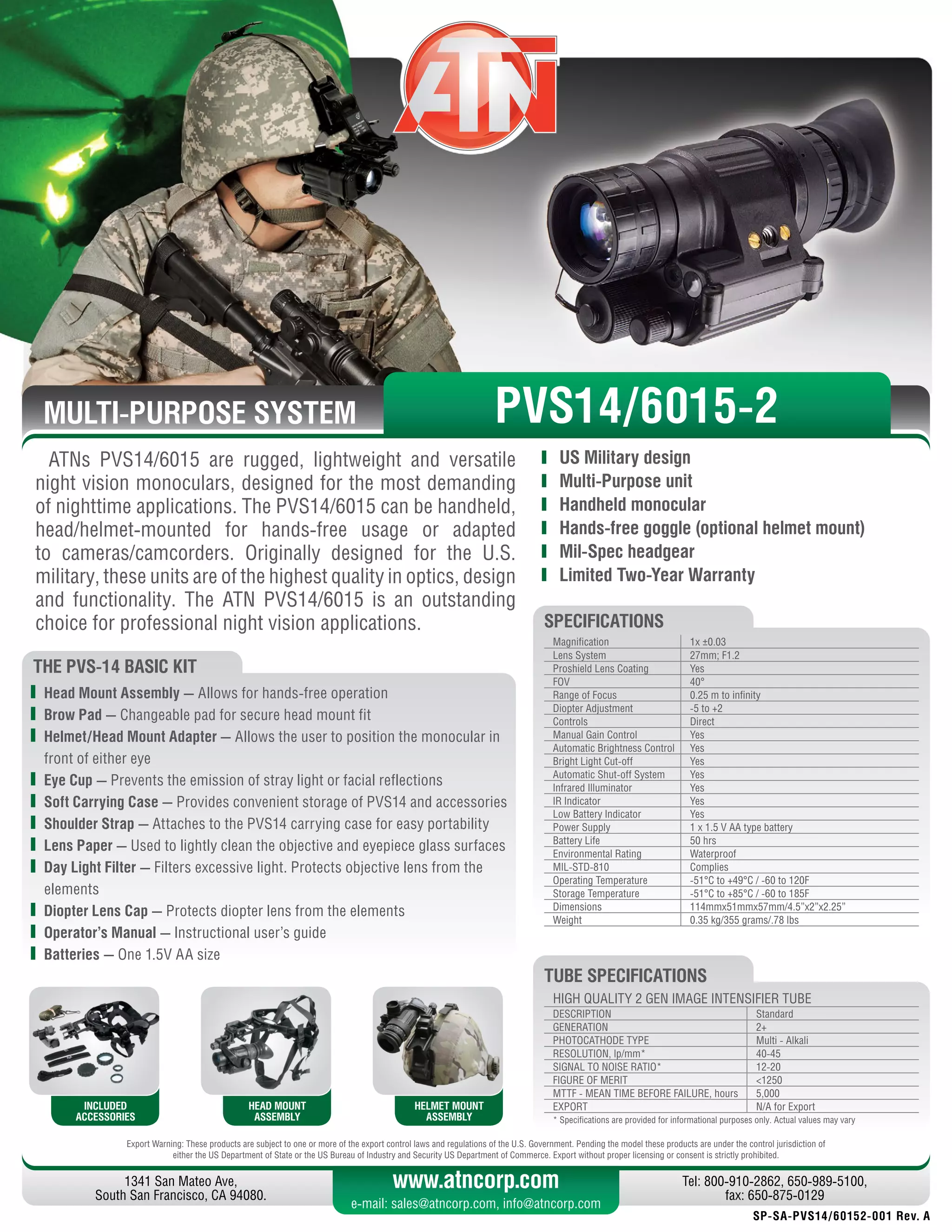 Technical data ATN PVS14/6015 | Optics Trade | PDF | Cameras and ...