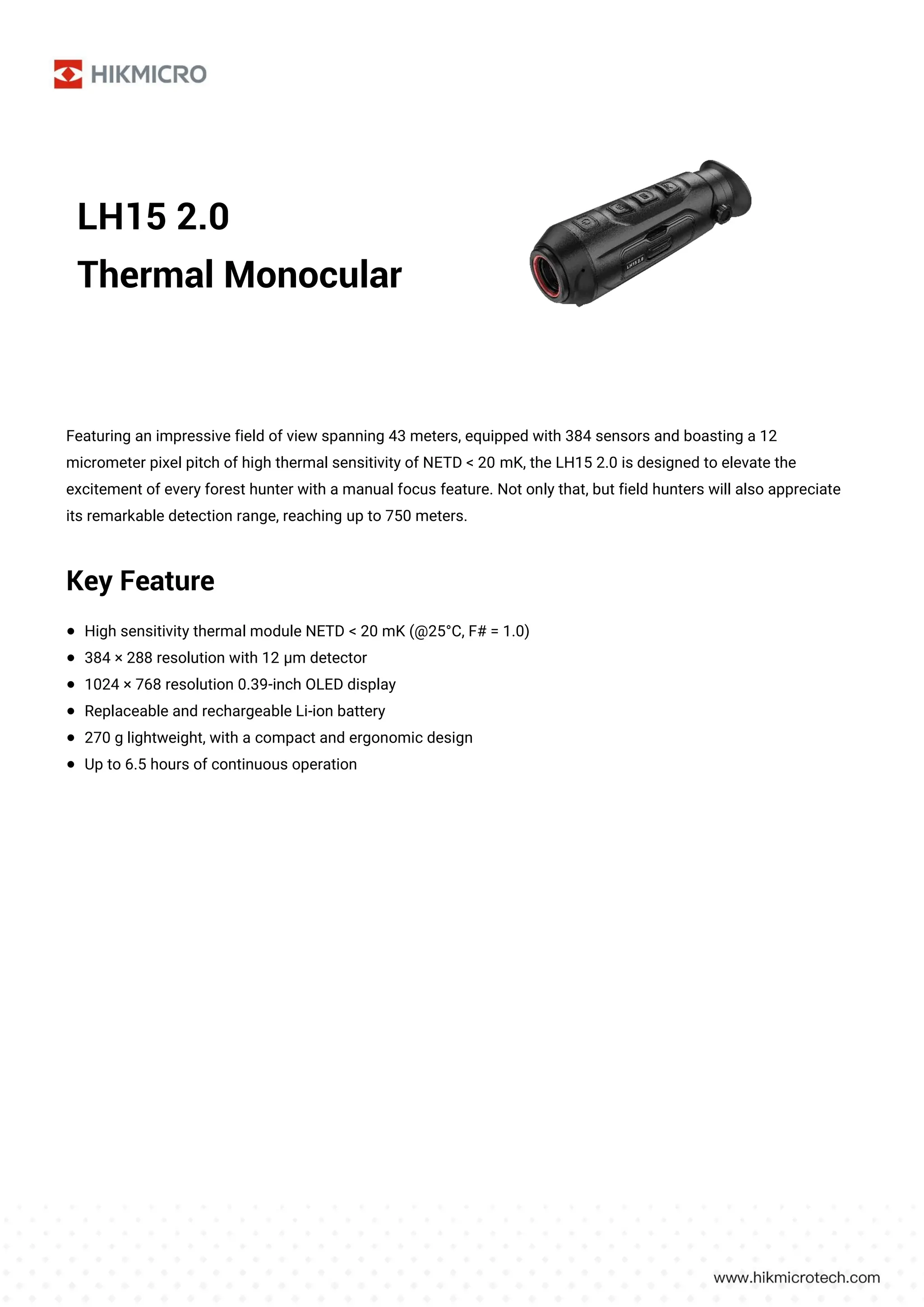 Technical Data | Hikmicro Lynx LH15 2.0 | Optics Trade | PDF