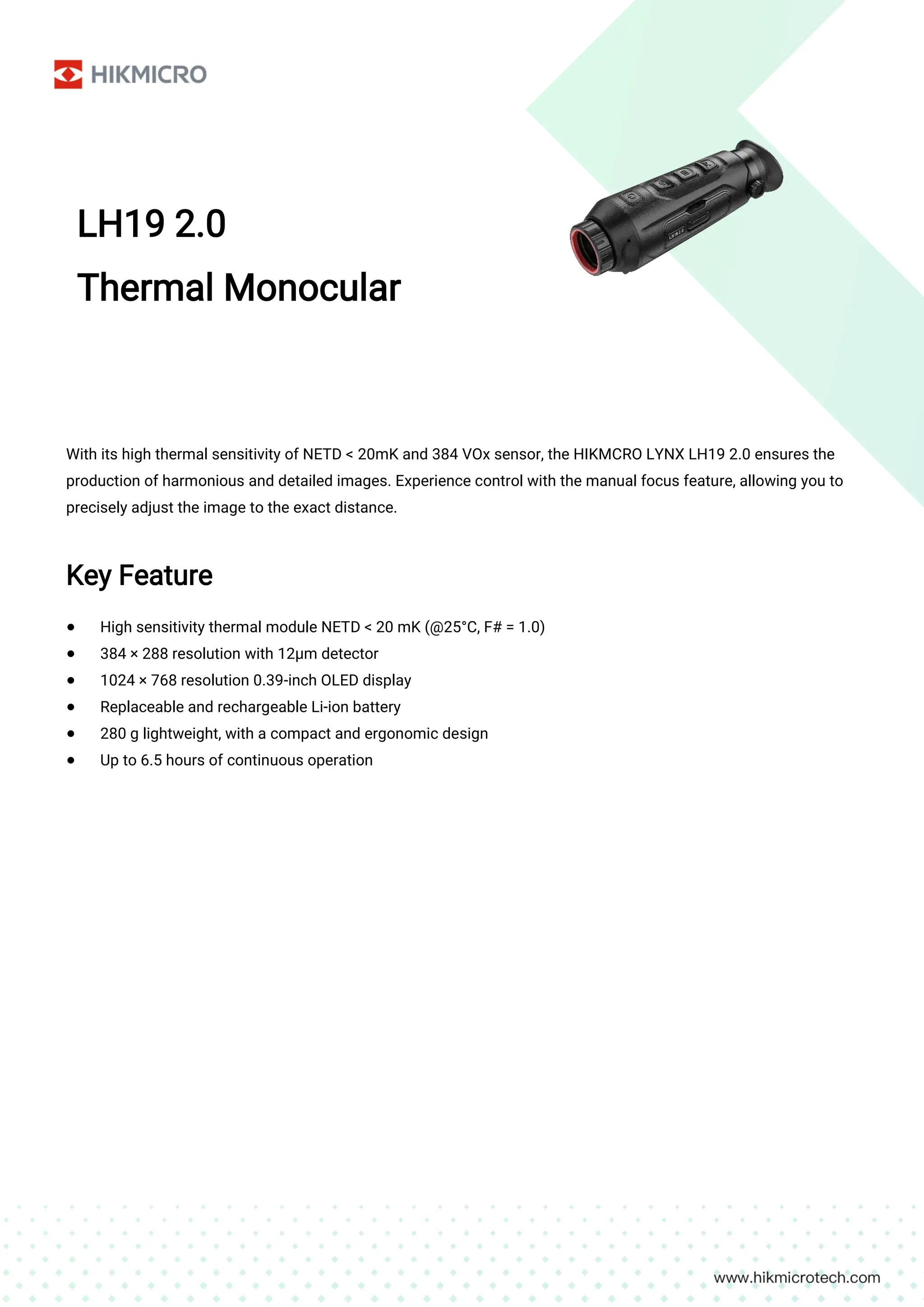 Technical Data | Hikmicro Lynx LH19 2.0 | Optics Trade | PDF