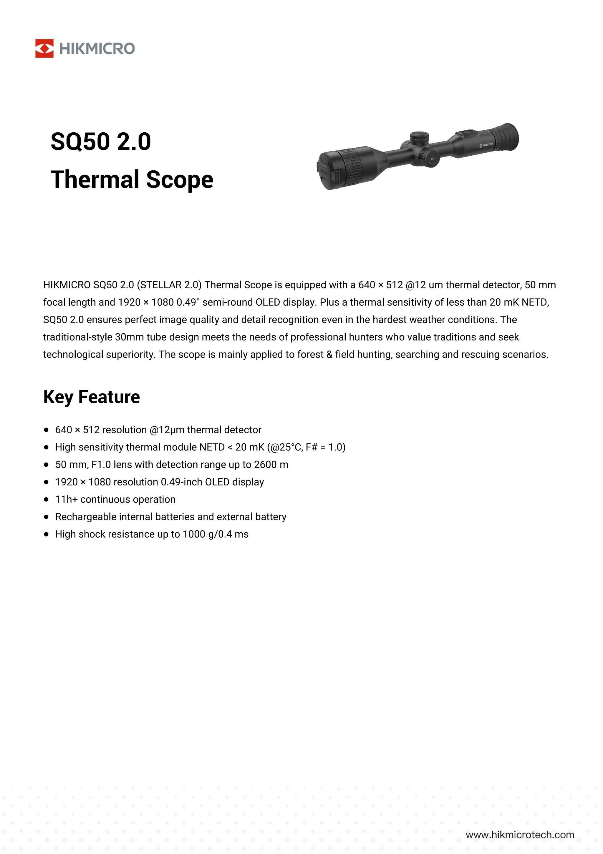 Technical Data | Hikmicro Stellar SQ50 2.0 | Optics Trade | PDF