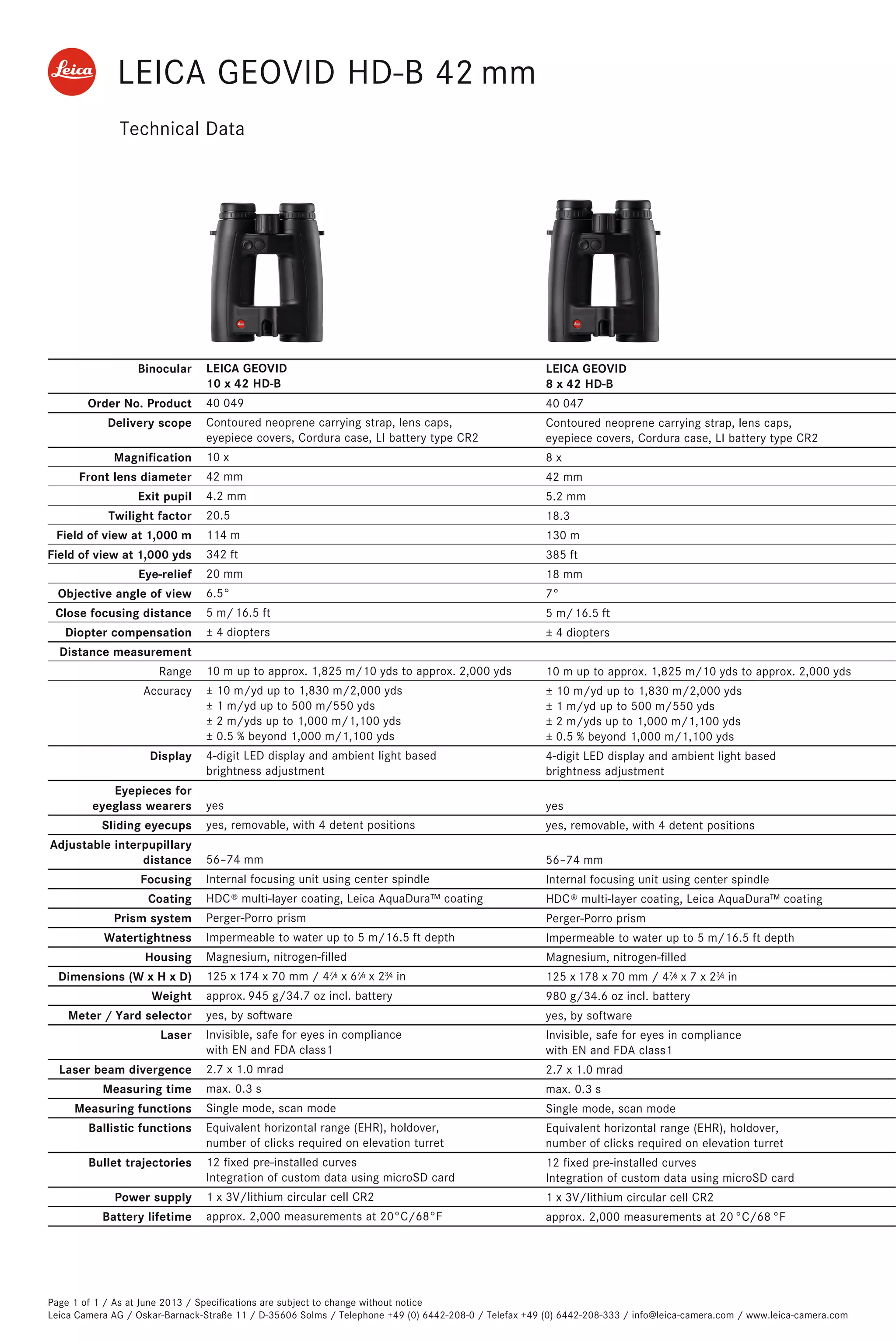 Technical data LEICA Geovid HD-B | Optics Trade | PDF