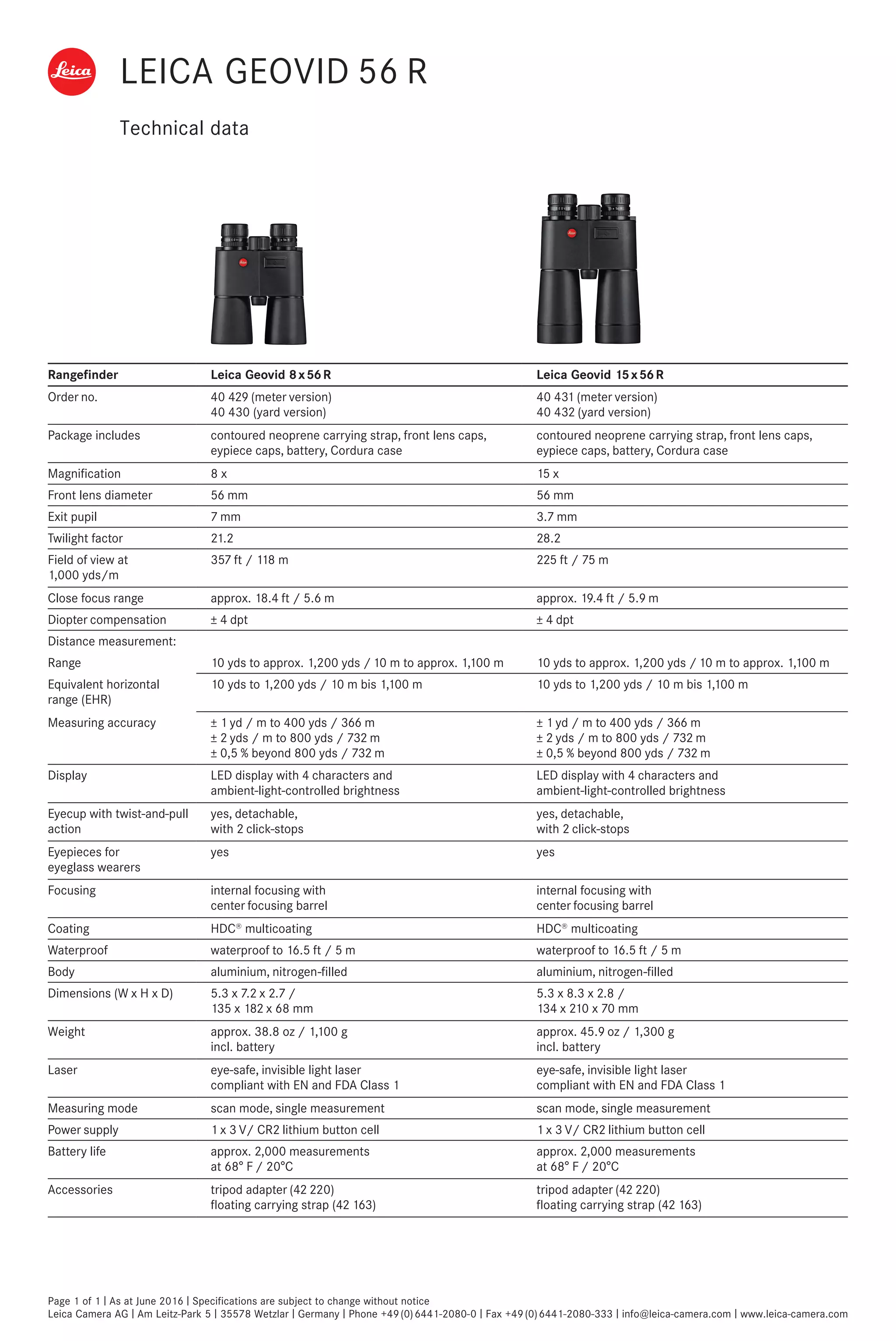 Technical data Leica Geovid R 56 Optics Trade | PDF