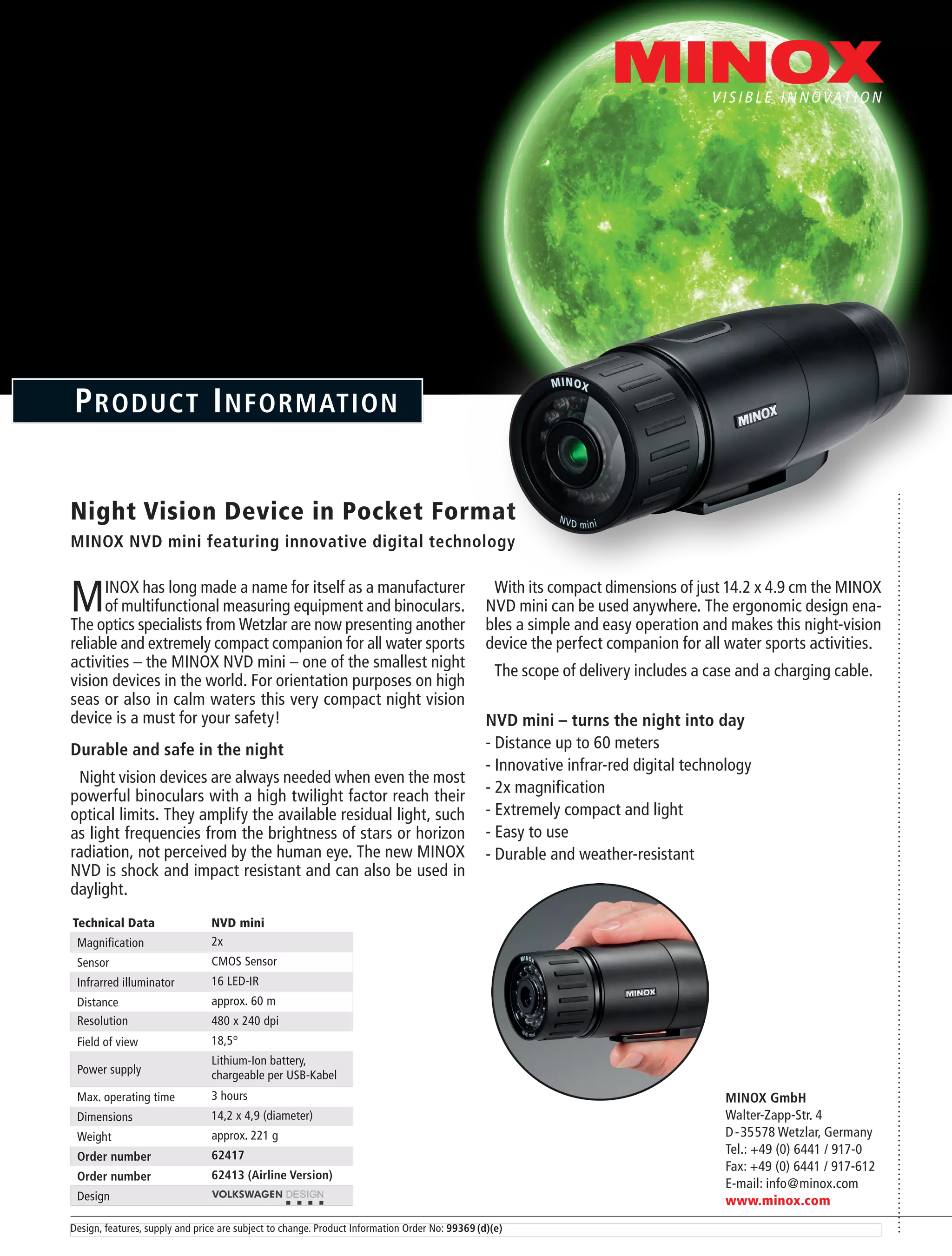 Technical data MINOX NVD mini | Optics Trade | PDF