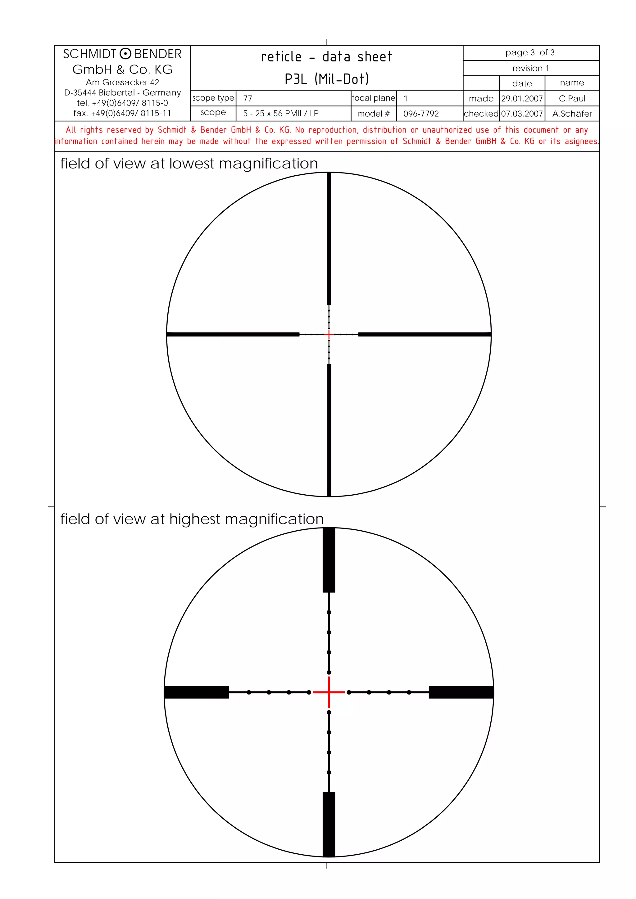 Technical data SCHMIDT & BENDER P3L (Mil-Dot) Riflescopes Reticles ...