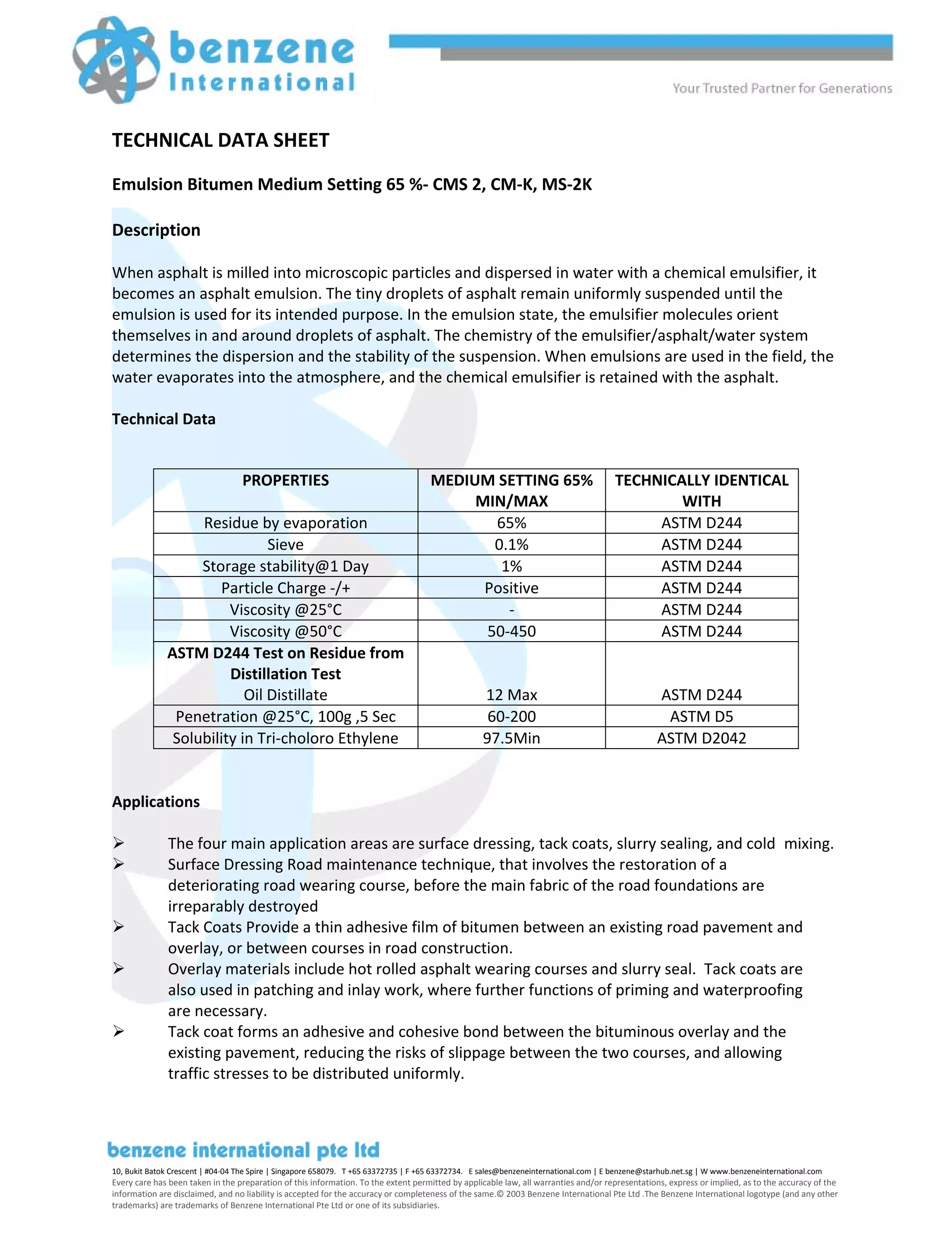 Technical data sheet bitumen emulsion ms 65% | PDF