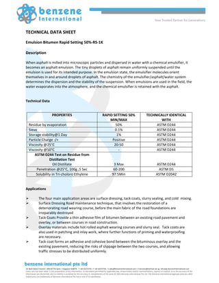 Technical data sheet bitumen emulsion rs 50% | PDF