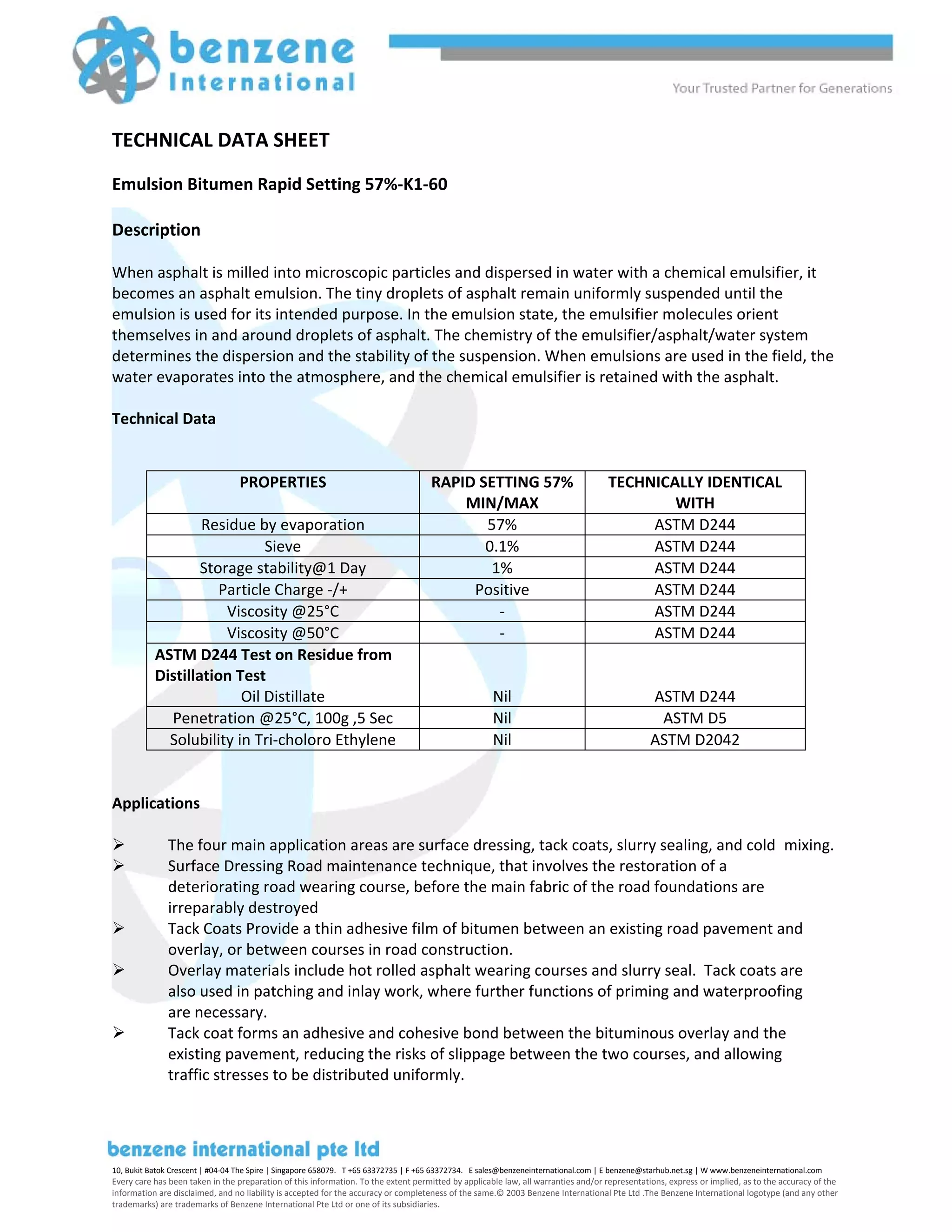 Technical data sheet bitumen emulsion rs 57% | PDF