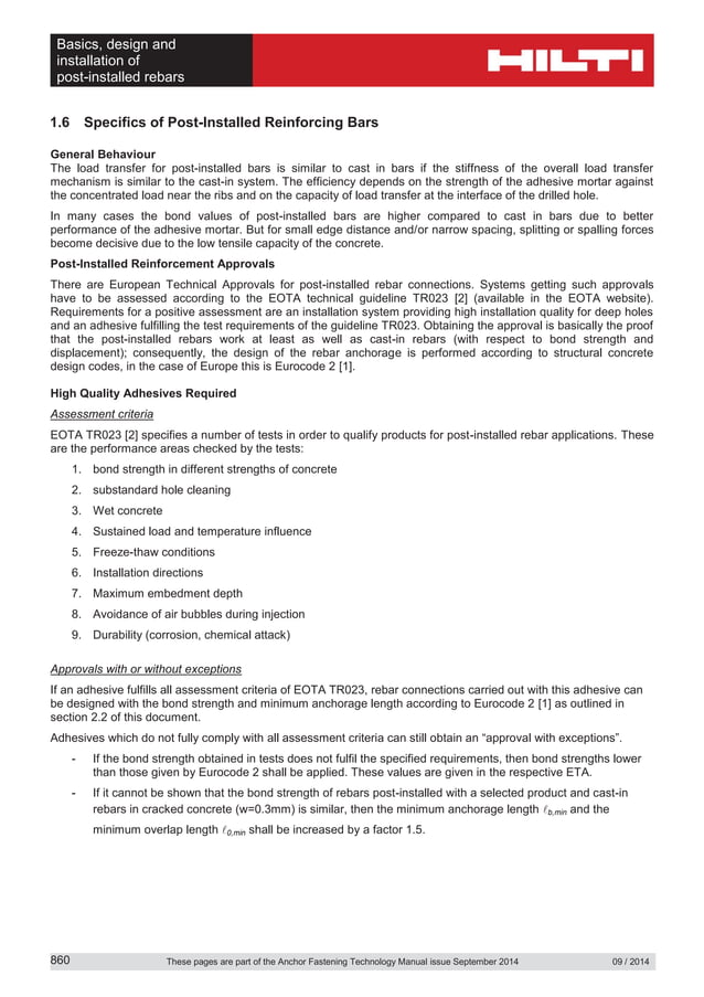 Technical data sheet for post-installed rebar according to EC2 | PDF
