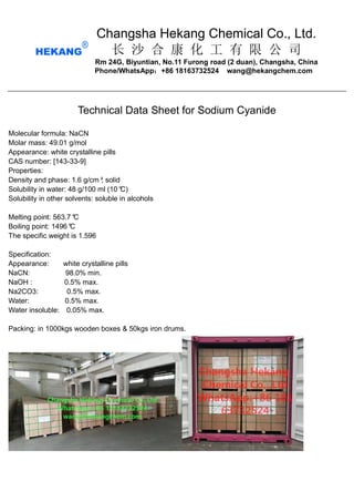 technical data sheet for sodium cyanide，Supply cyanide，mining chemical，Gold flotation | PDF
