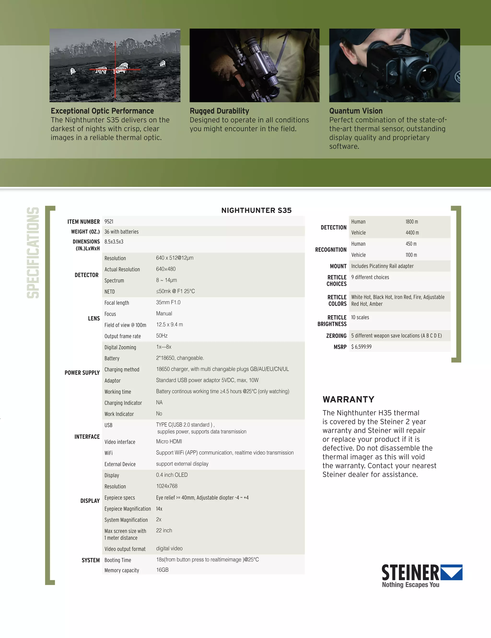 Technical Data | Steiner Nighthunter S35 | Optics Trade | PDF