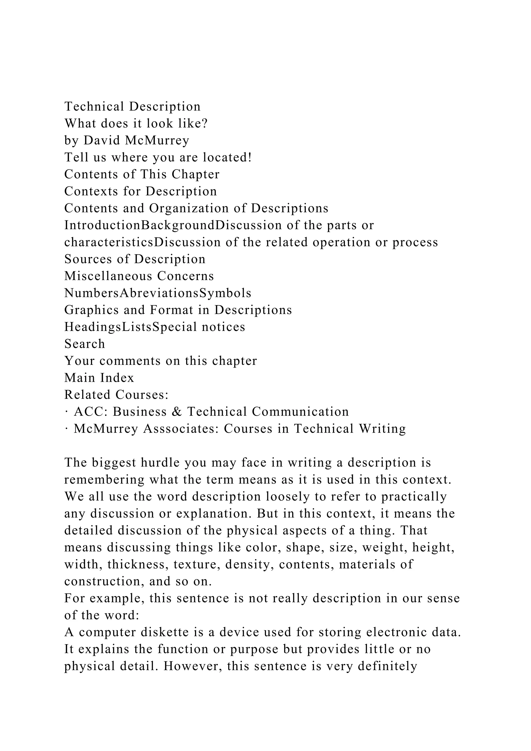 Technical DescriptionWhat does it look likeby David McMurrey.docx | Physics | Science