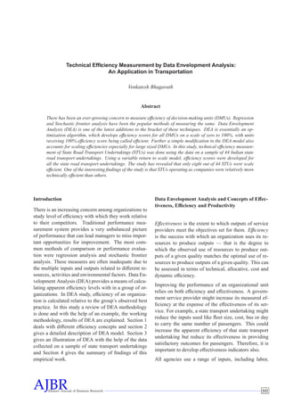 Technical efficiency measurement by data envelopment analysis an application in transportation | PDF