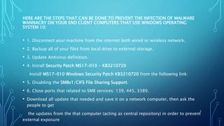 Technical guidance to prevent wanna cry ransomware attack | PPT