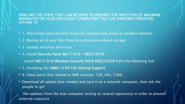 Technical guidance to prevent wanna cry ransomware attack | PPT