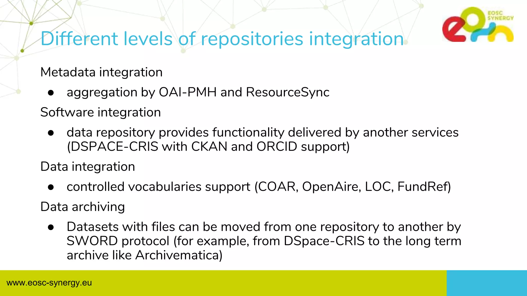 Technical integration of data repositories status and challenges | PPTX