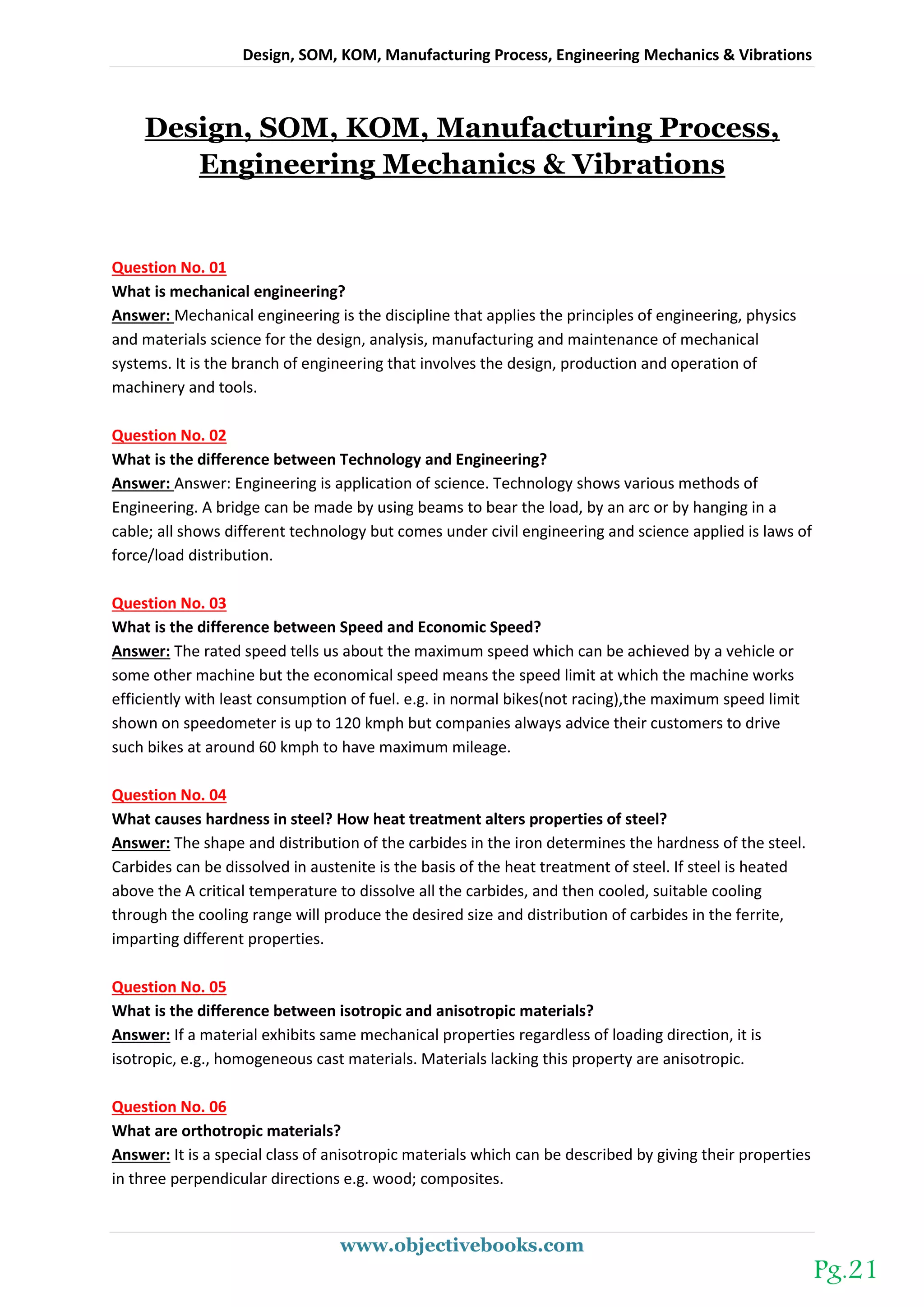 Technical interview mechanical engineering objective book | PDF