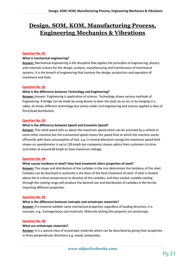 Technical interview mechanical engineering objective book | PDF