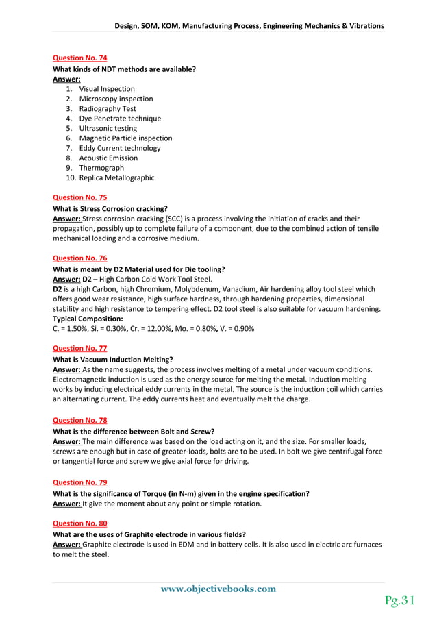 Technical interview mechanical engineering objective book | PDF