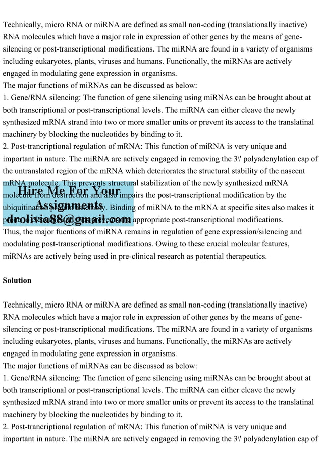 Technically, micro RNA or miRNA are defined as small non-coding (tra.pdf