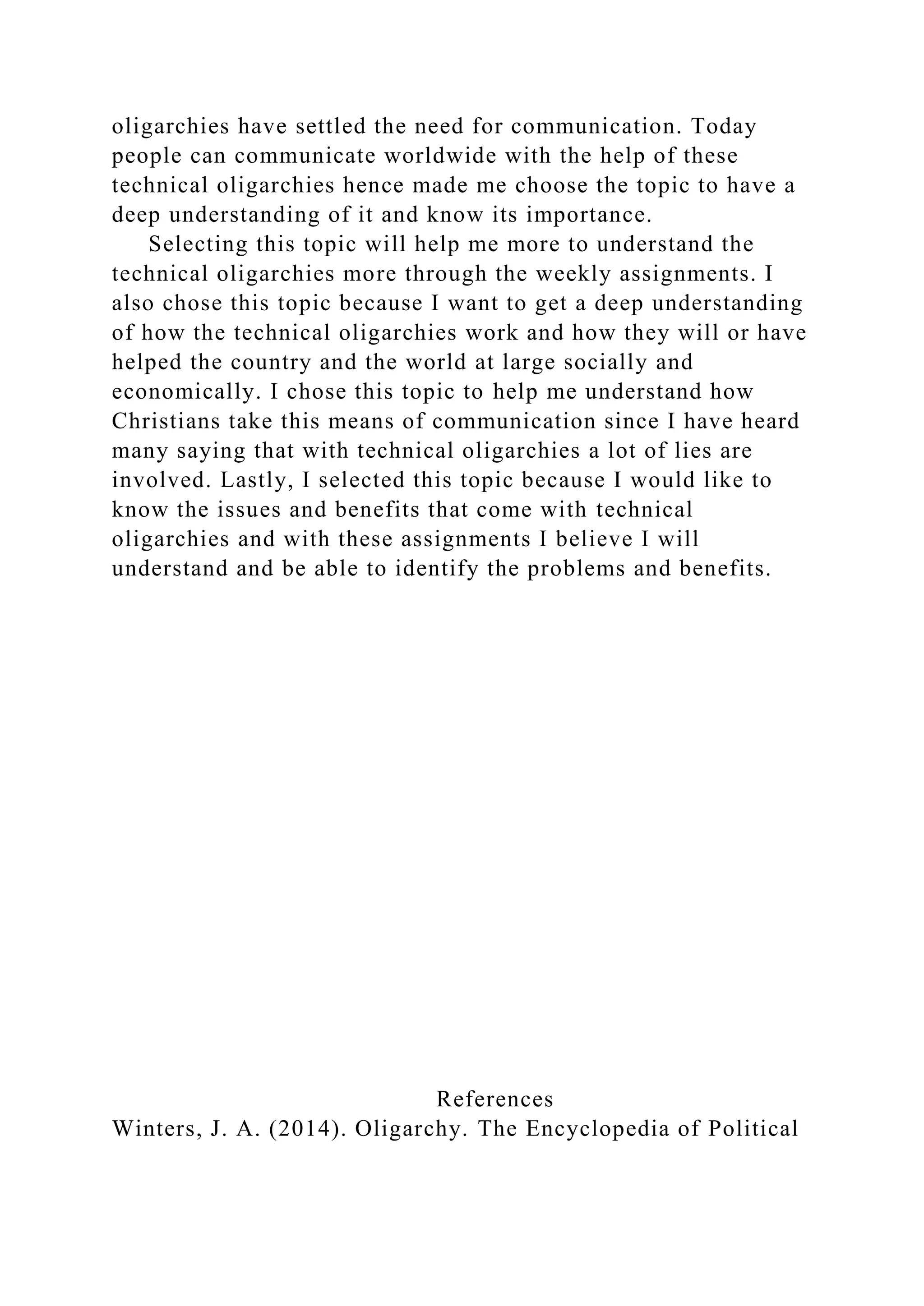 TECHNICAL OLIGARCHIES1Technical Oligarchies in.docx