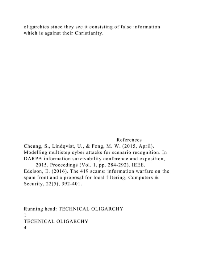 TECHNICAL OLIGARCHIES1Technical Oligarchies in.docx | Christianity ...