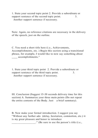 Technical Outline for Introductory Speech (follow this outline forma ...