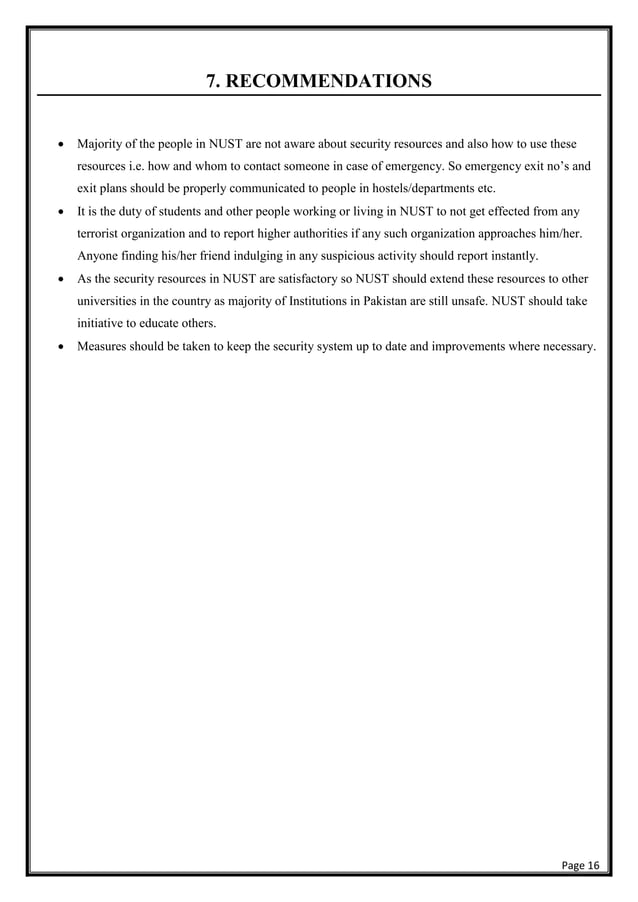 SECURITY AT NUST H12 ISLAMABAD | PDF