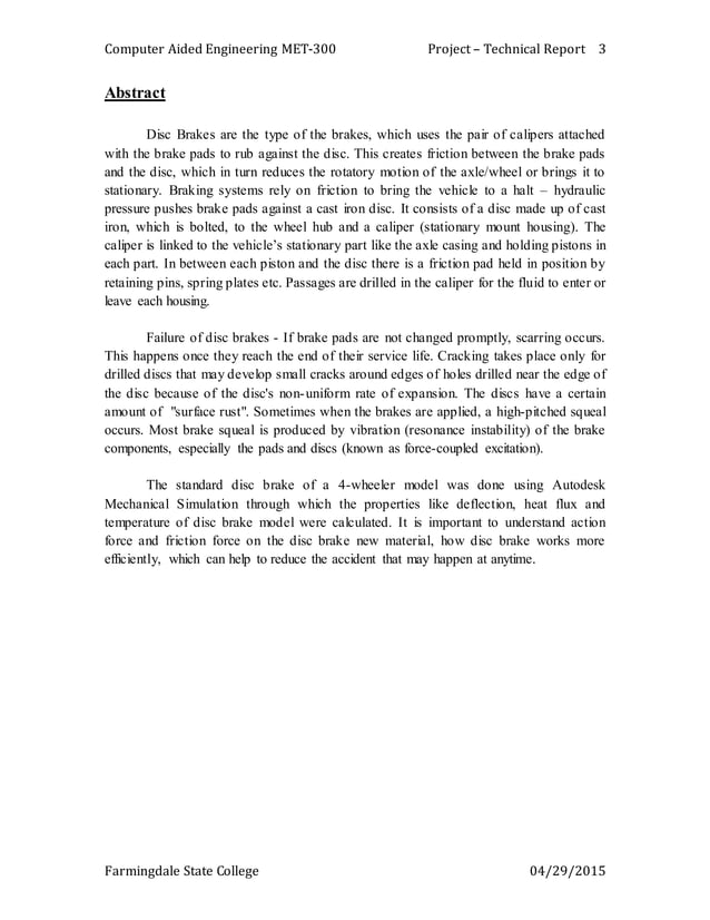 Finite Element Analysis of Disk brake assembly. | DOCX | Physics | Science