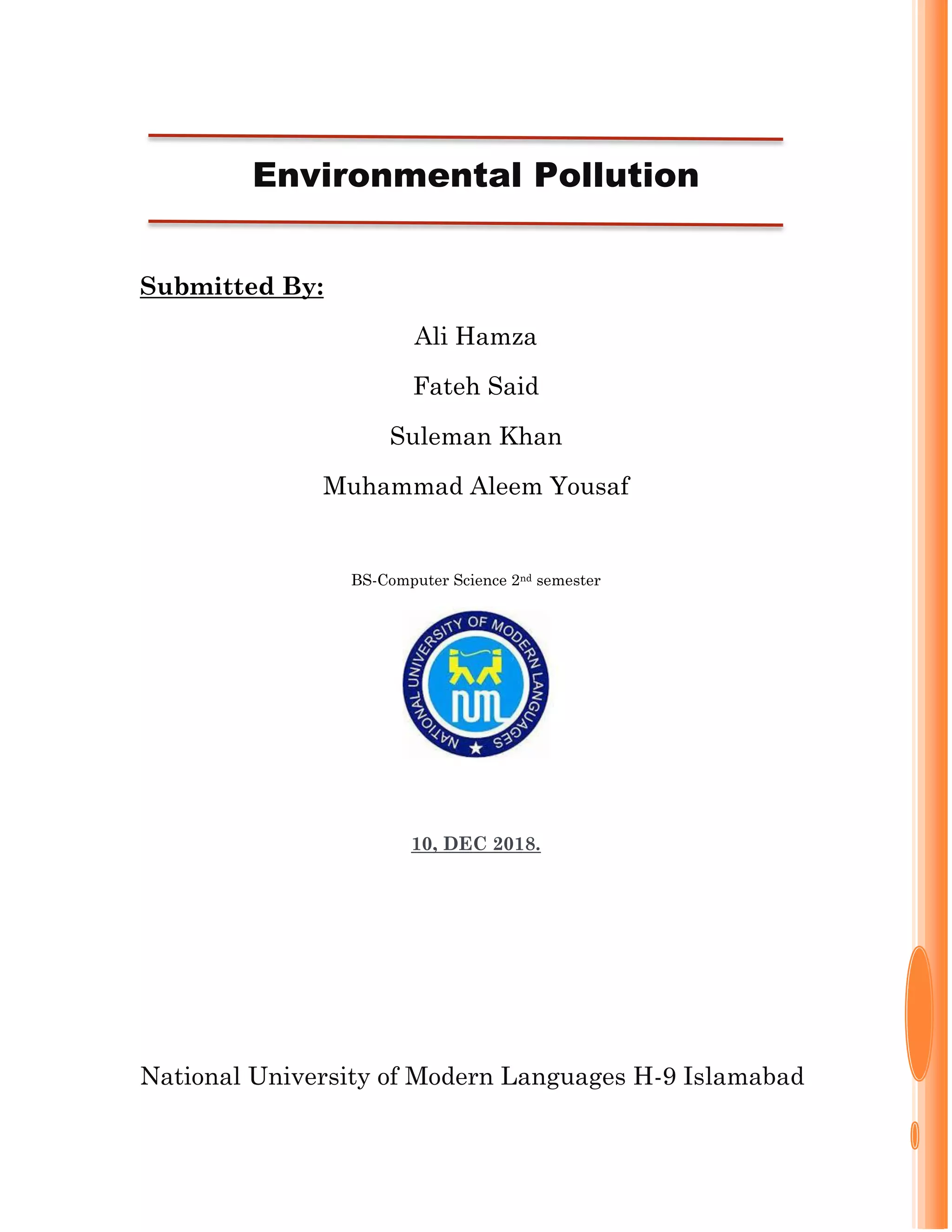 Technical Business writing report on( Environmental pollution) | PDF