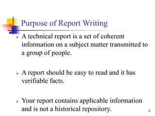 Technical Report Writing Guidance & Purpose | PPT