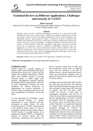 Technical Review on Different Applications, Challenges and Security in VANET | PDF