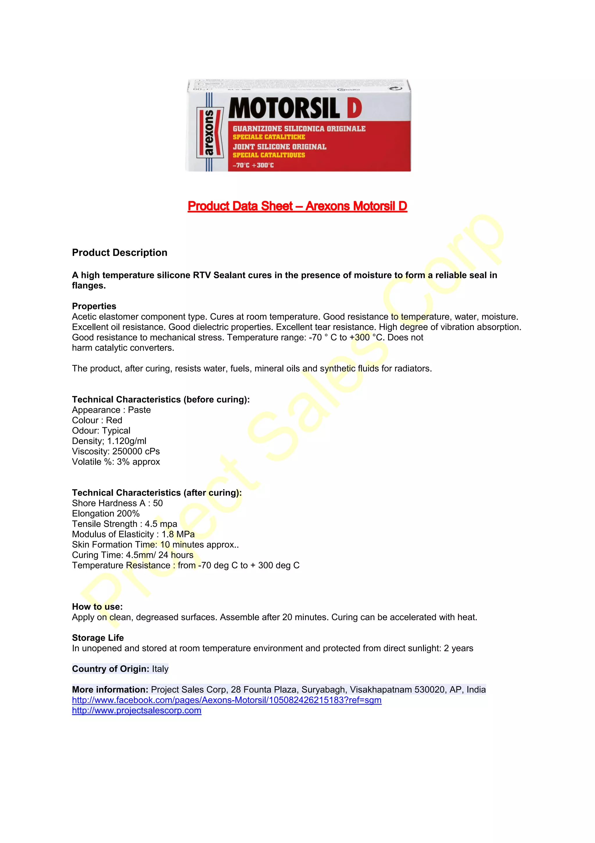 Technical & Safety Data Sheet Arexons Motorsil D - Original Red from ...