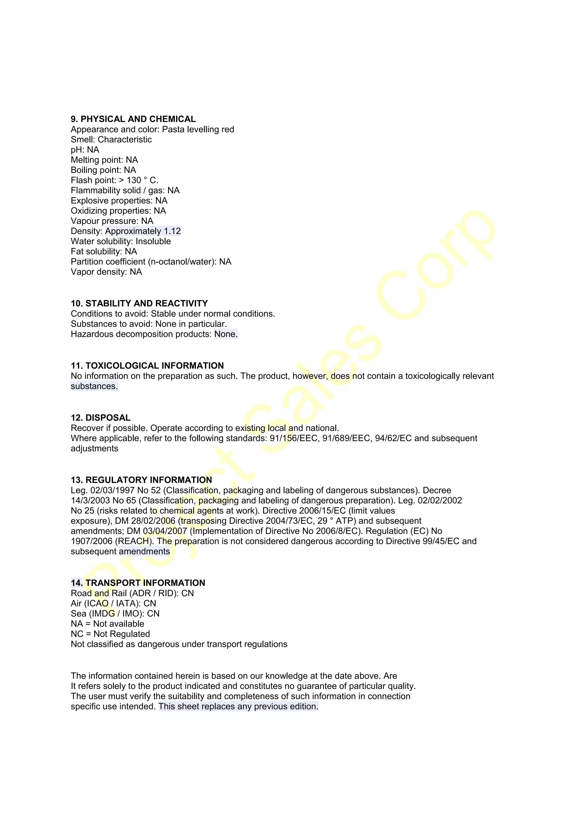 Technical & Safety Data Sheet Arexons Motorsil D - Original Red from Project Sales Corp | PDF