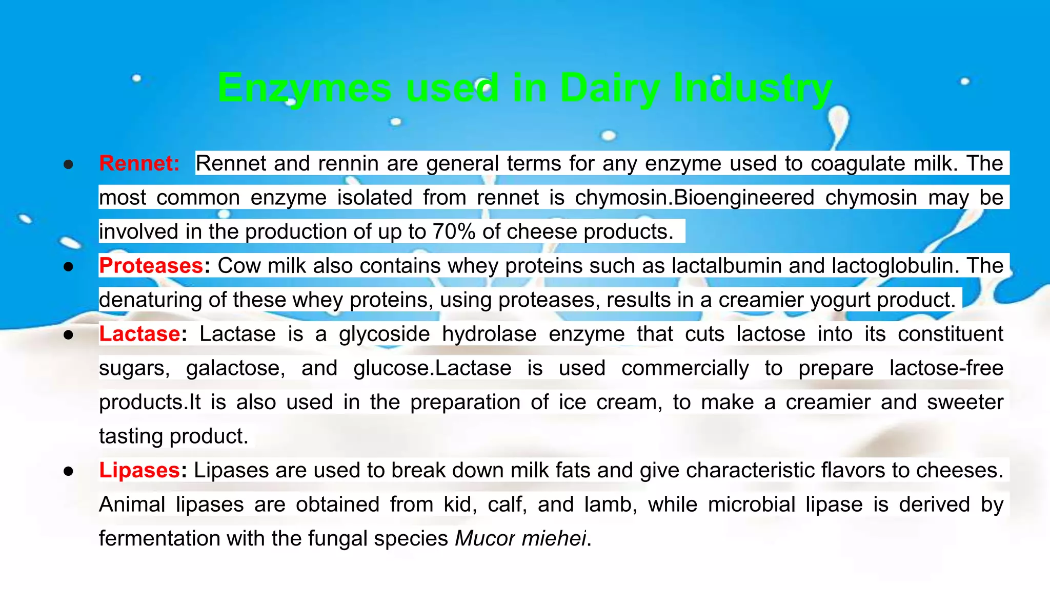 Enzymes used in Dairy Industry | PPTX